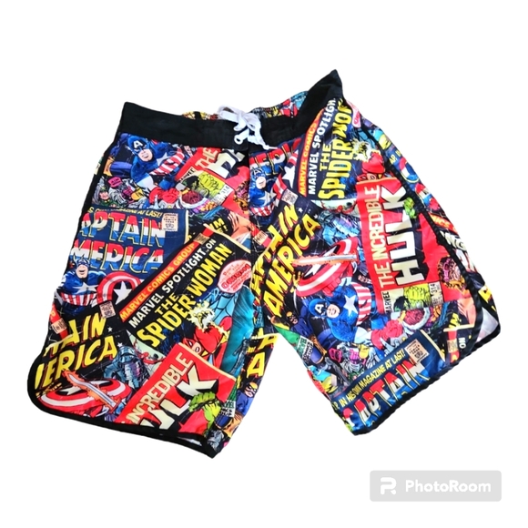 Marvel | Swim | Marvel Comics Mens Board Shorts Lined Swim Surf Comic ...